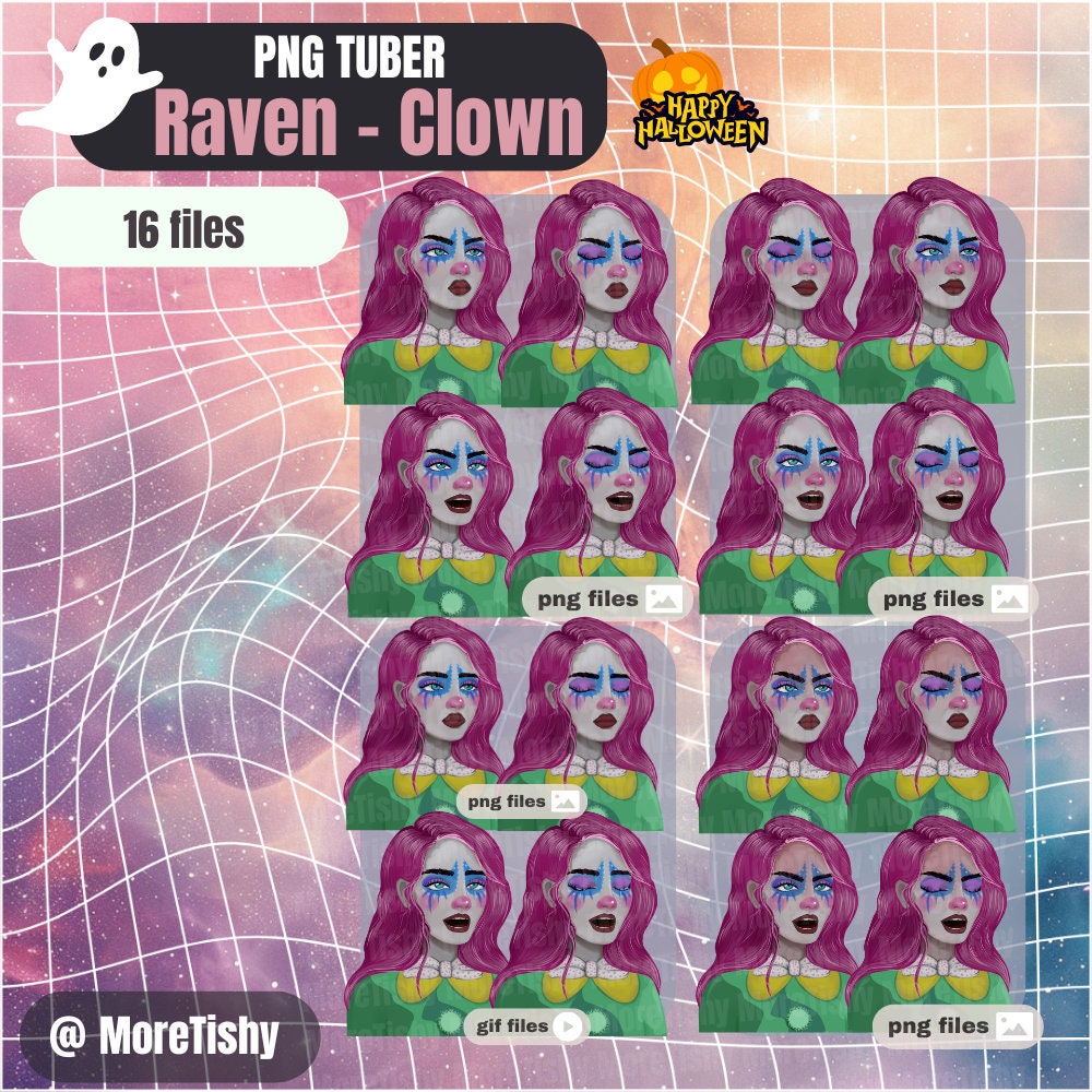 Pngtuber | Raven - Clown | Premade PNG Tuber, Girl Pngtuber Model ...