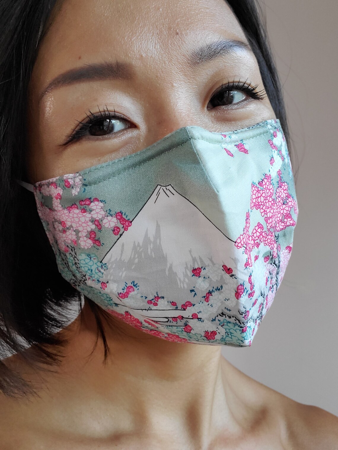 Snowing Mount Mask Fuji Sakura Mask Cherry Blossom Mask | Etsy