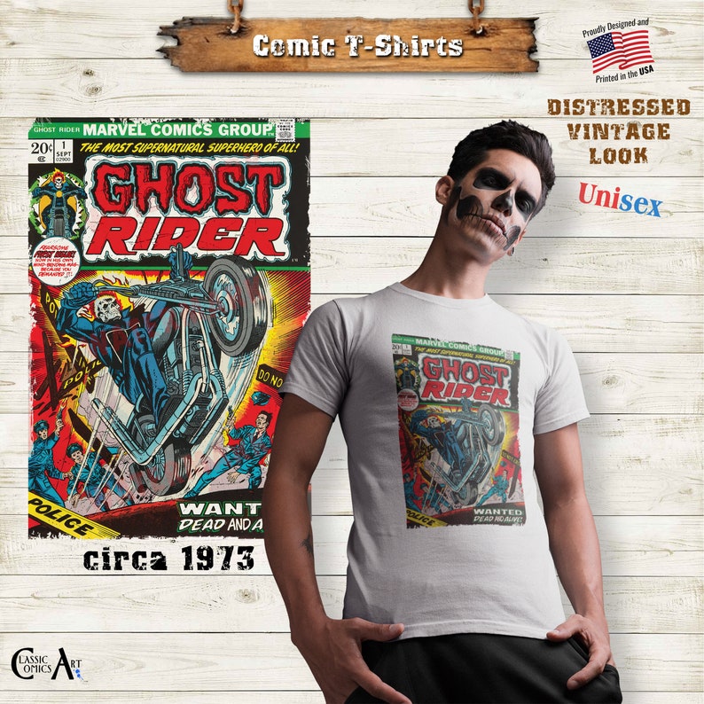 Ghost Rider First Issue Comic T Shirt Super Hero T Shirts Retro Ghost ...