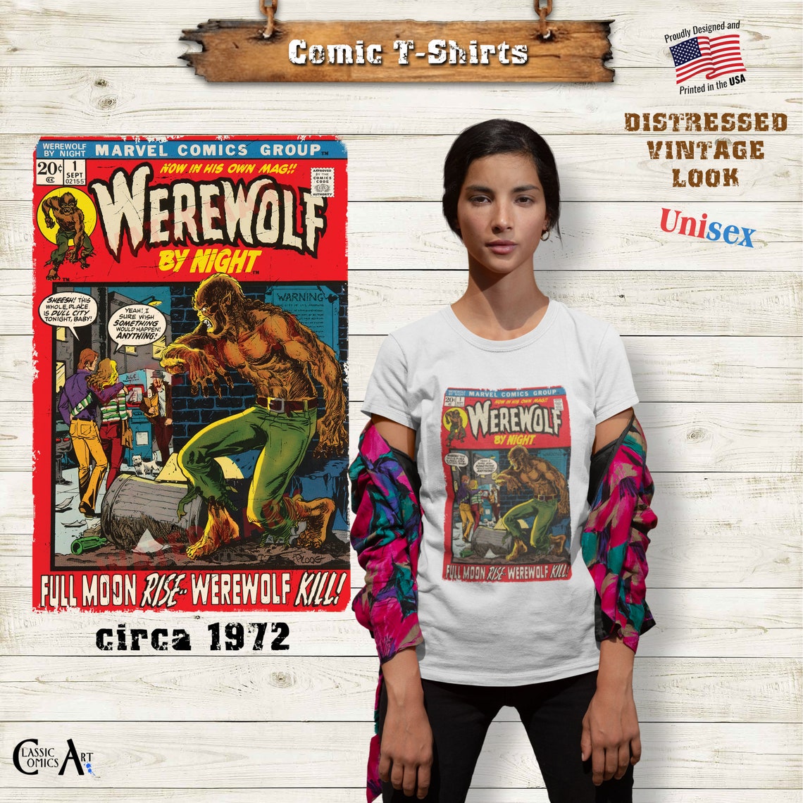 Werewolf by Night T Shirts 1972 Werewolf by Night Issue 1 Comic Shirts Wolfman Gift Shirts Retro ...