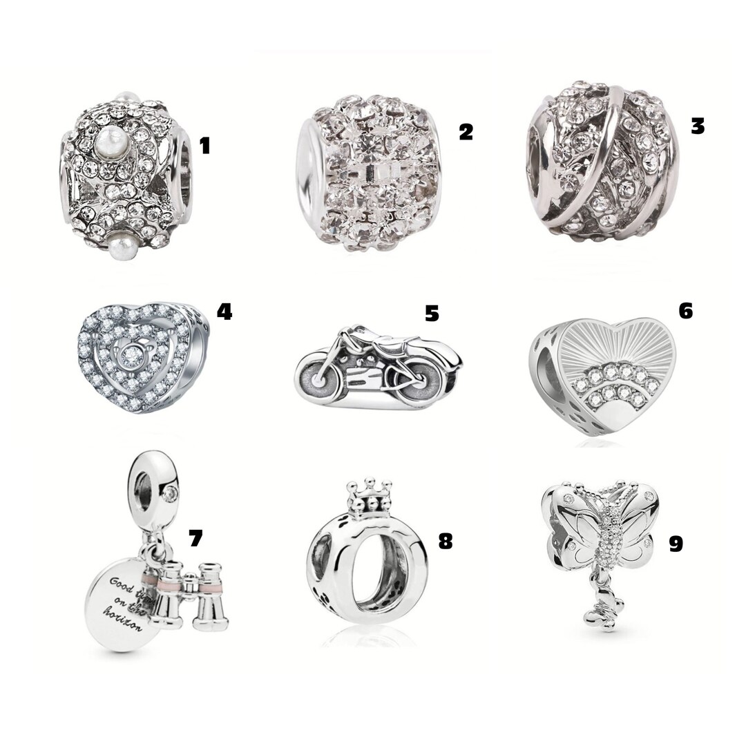 Pandora Style Charm, Silver, Crystal, Motorcycle, Crown, Heart ...