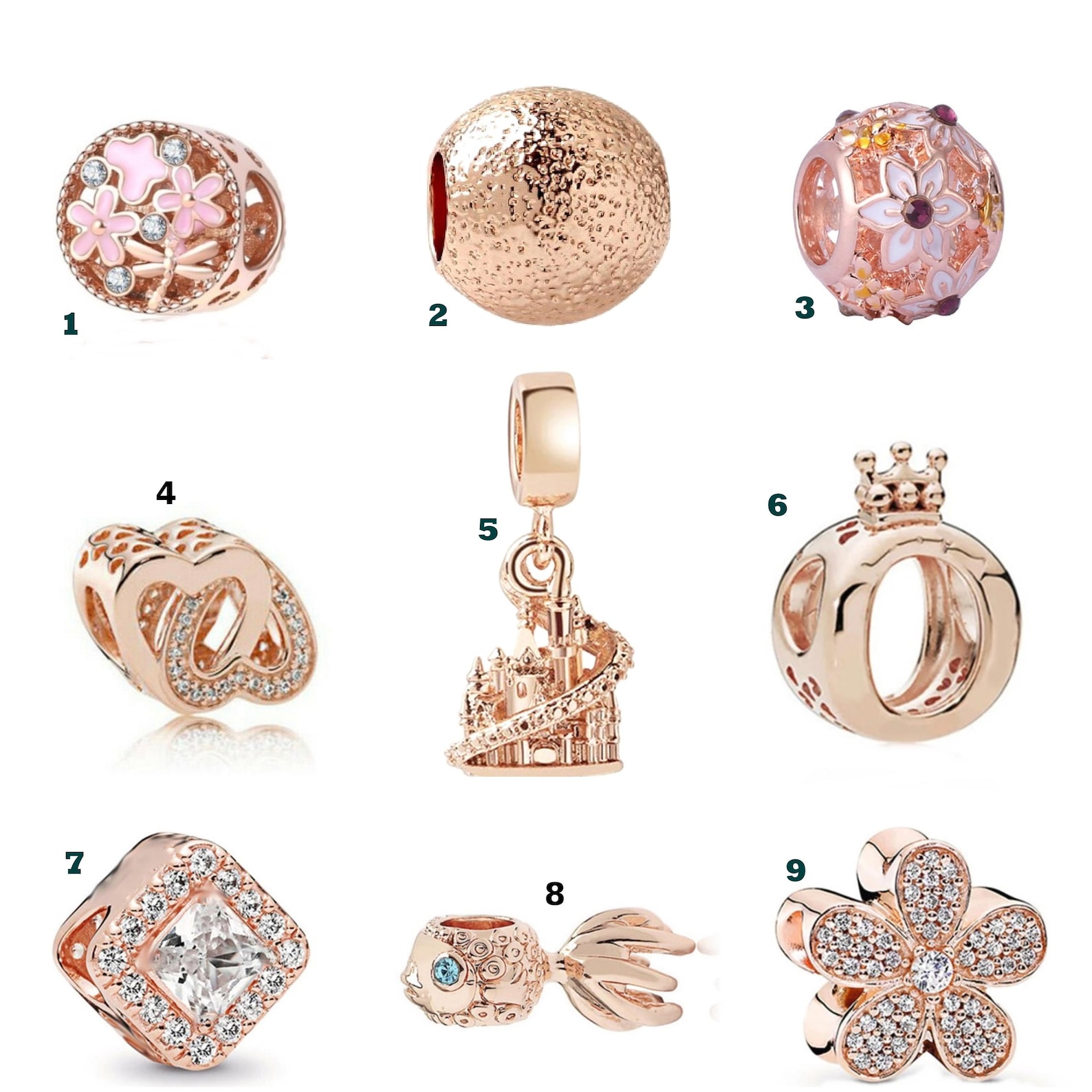 European Style Charm Heart, Pink, Rose Gold, Flower, Spacer, Castle ...