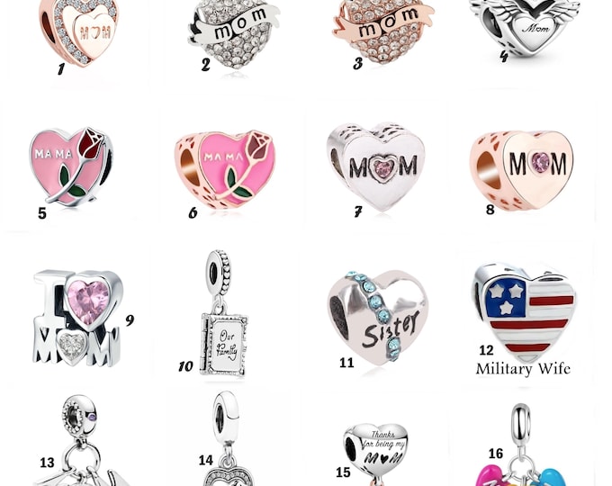 European Style Family Charms, Mama, Mom. Silver, Sister, Wife, Rose ...