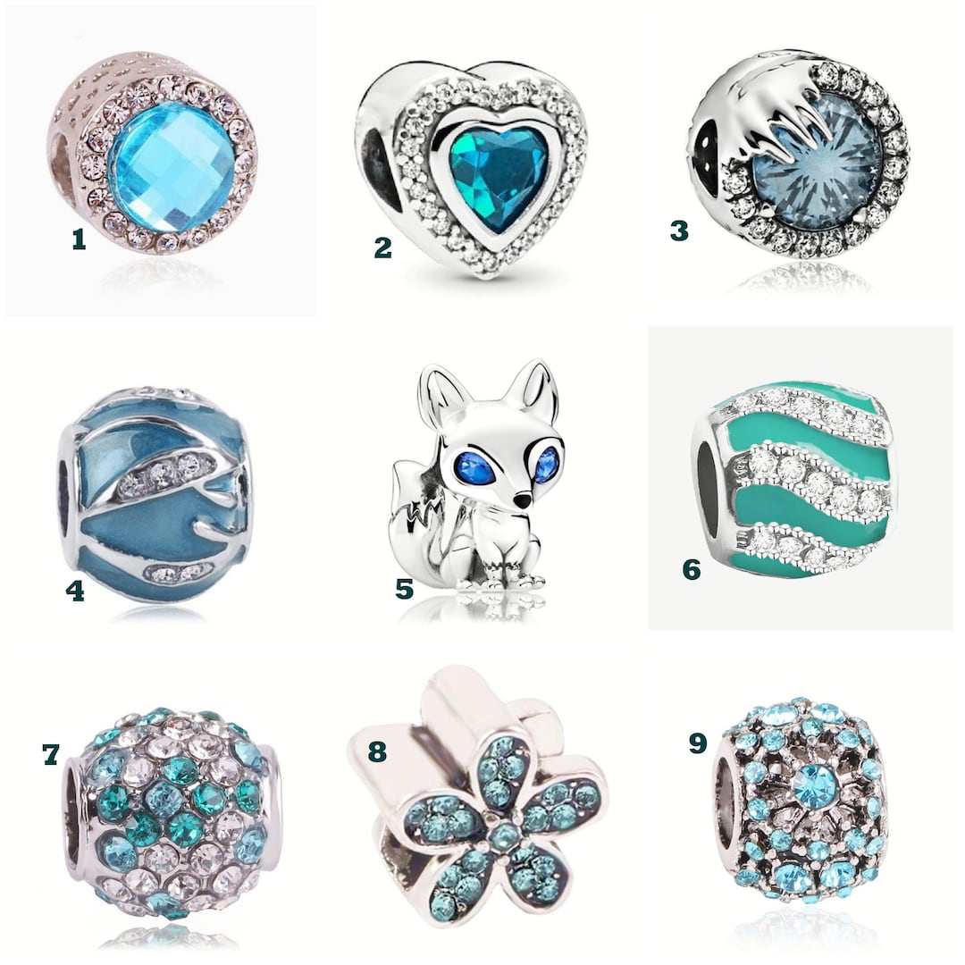 Pandora Style Aqua, Silver Charm, Fox, Heart, Frozen, Round, Crystal ...