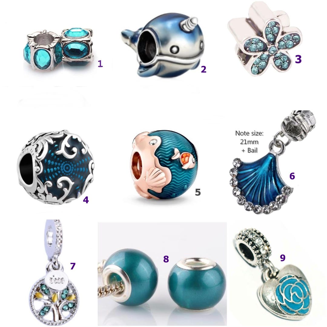 European Style Charm, Aqua, Silver, Mother, Family, Heart, Fish, Dangle ...
