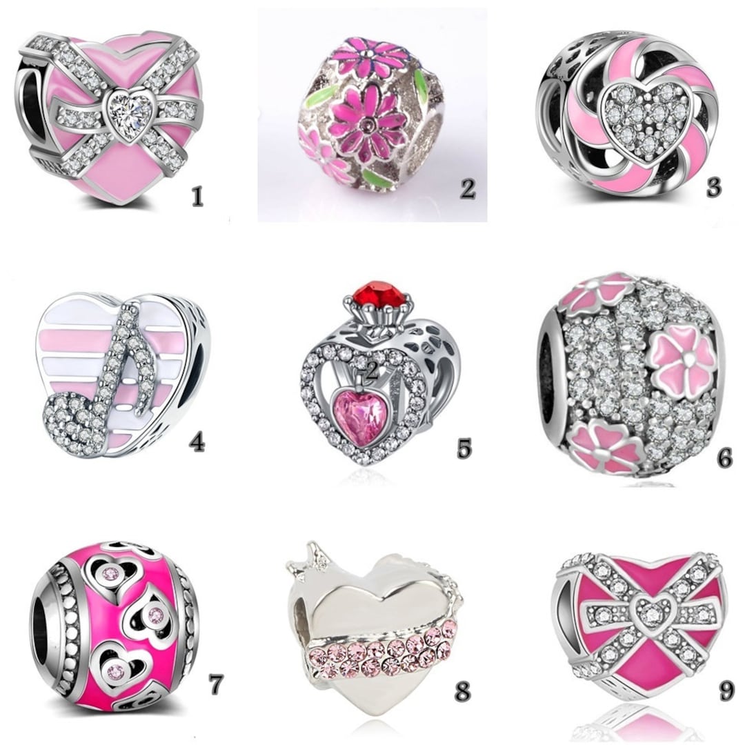 European Style Pink, Flower, Gem, Heart, Music, Treble, Silver, Crystal ...