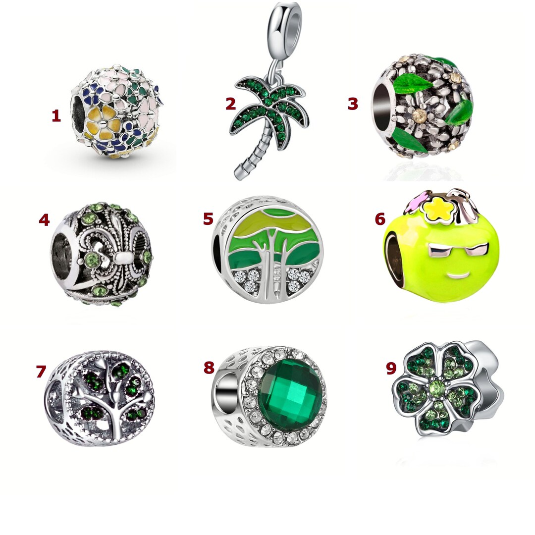 European Style Charm Green, Leaf, Flower, Palm Tree, Lemon, Crystal ...