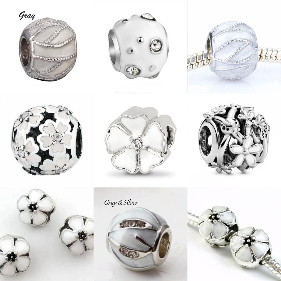 1 Pc, European Style White, Gray, Silver & off White Charms, Crystal ...