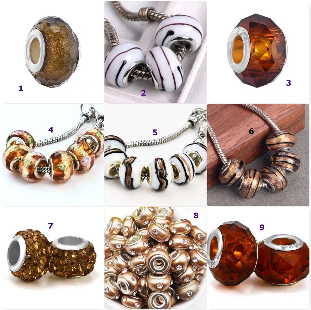 1 Pc, European Style, Brown, Murano Glass, Resin, Rhinestone and Tibtan ...
