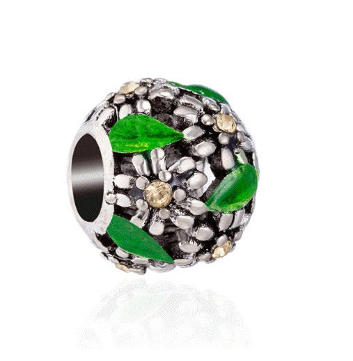 European Style Charm Green, Leaf, Flower, Palm Tree, Lemon, Crystal ...
