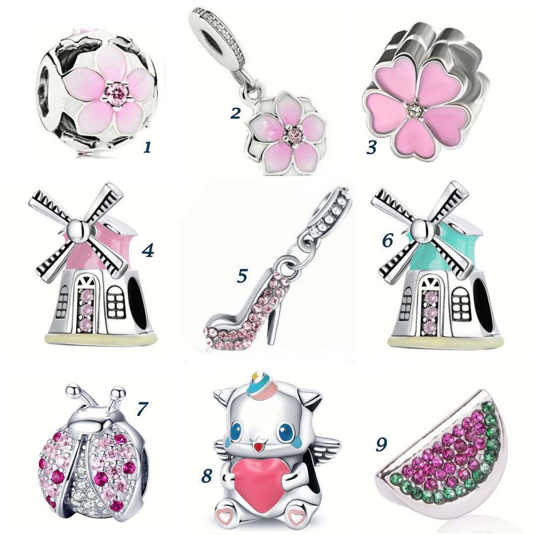 Pandora Style Pink Charm Dangle, Flower, Windmill, Shoe, Slipper, Baby ...