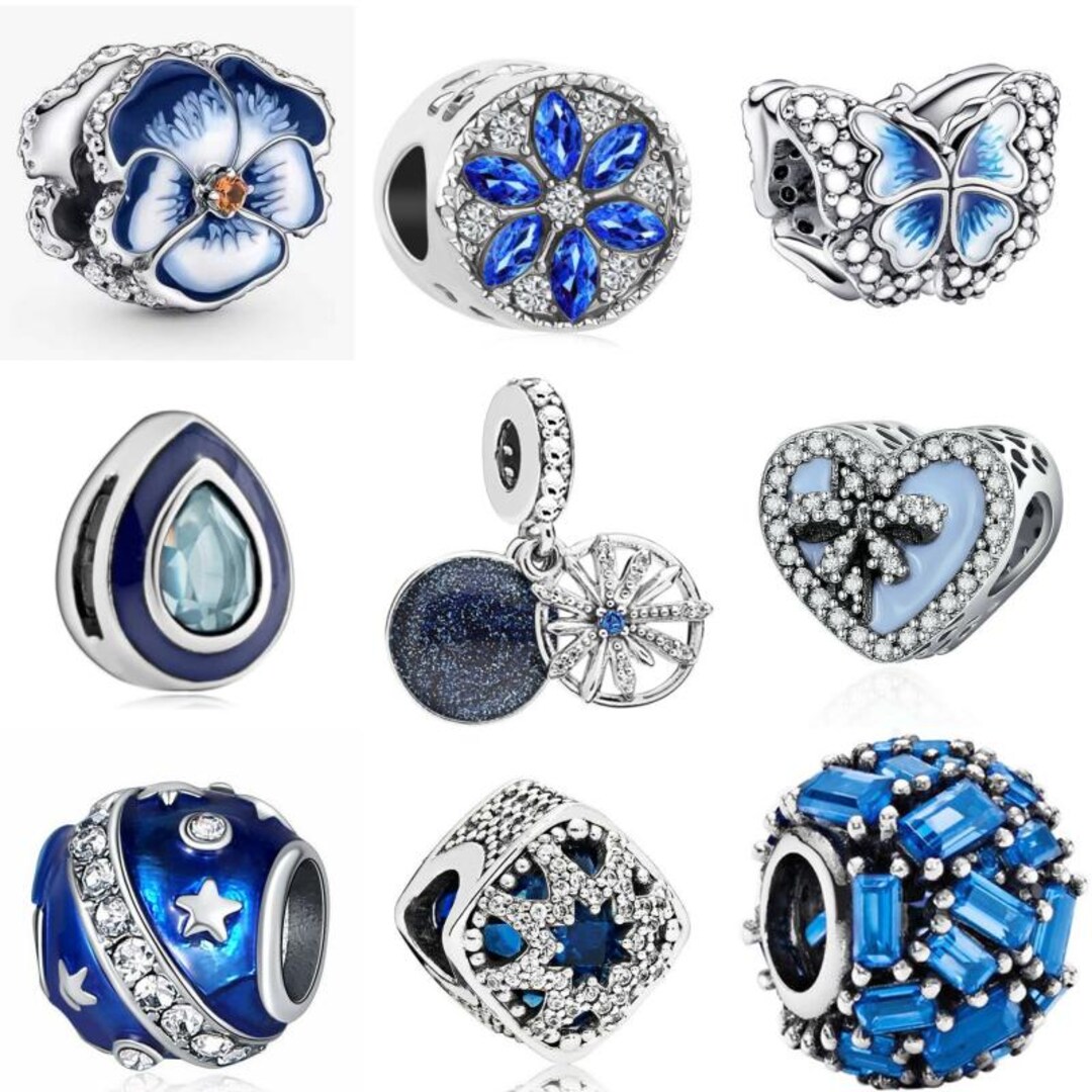 European Style Charm, Blue, Crystal, Flower, Heart, Butterfly, Dangle ...