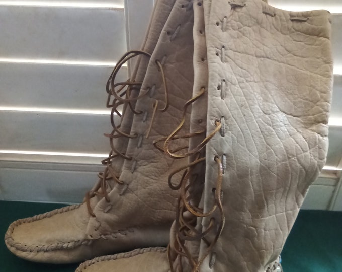 Knee High Moccasin Boots Buck Skin Size 9 - Etsy