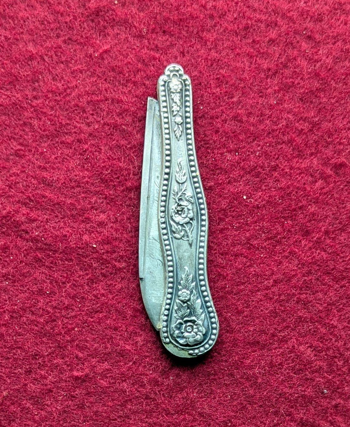 Antique Coin Silver Fruit Knife With Blade Etch - Etsy