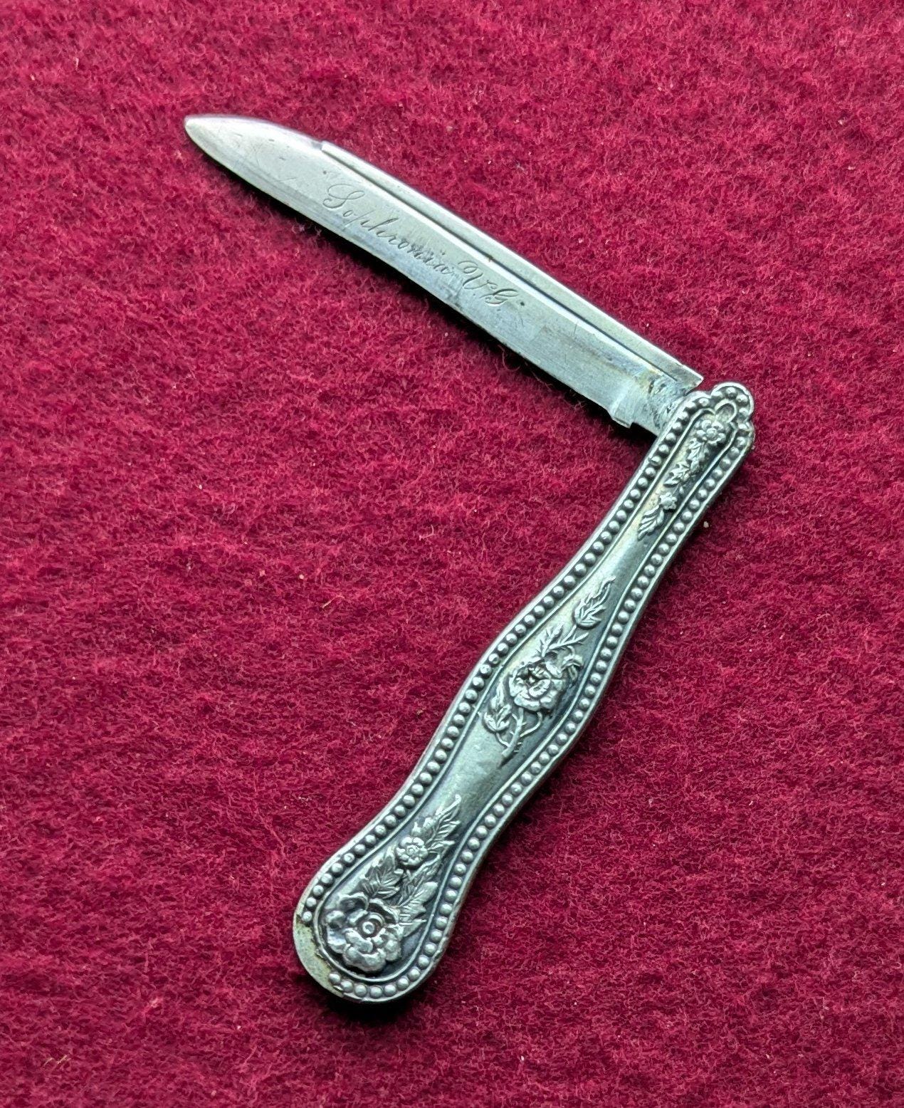 Antique Coin Silver Fruit Knife With Blade Etch - Etsy
