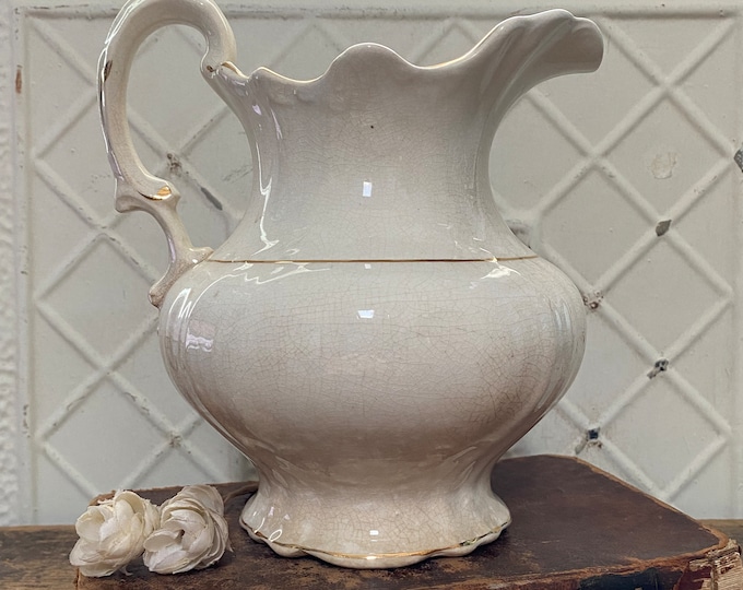 Antique Stained and Crazed Pitcher With Gold Accents, Crown Potteries ...