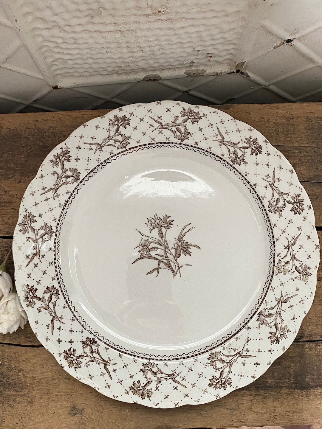 Antique Brown Transferware Large Dinner Plate Brownfield & - Etsy