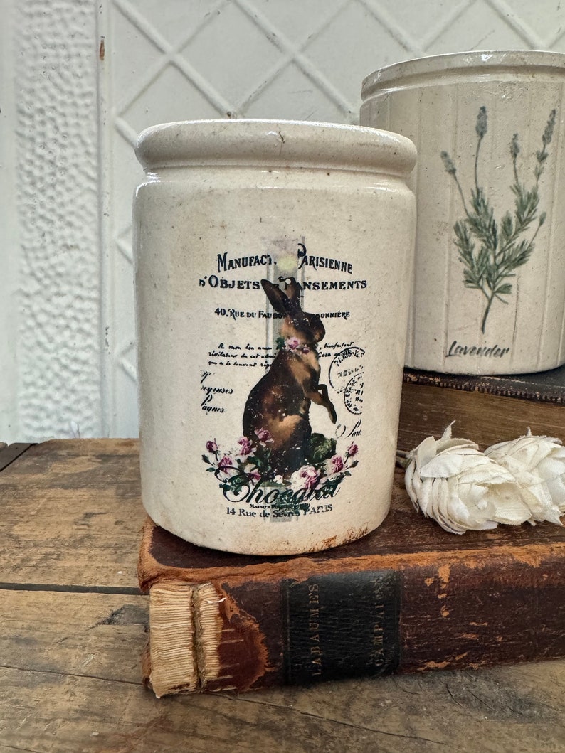 Antique Jam Crock Repurposed With New Color Spring Transfer, Stoneware ...