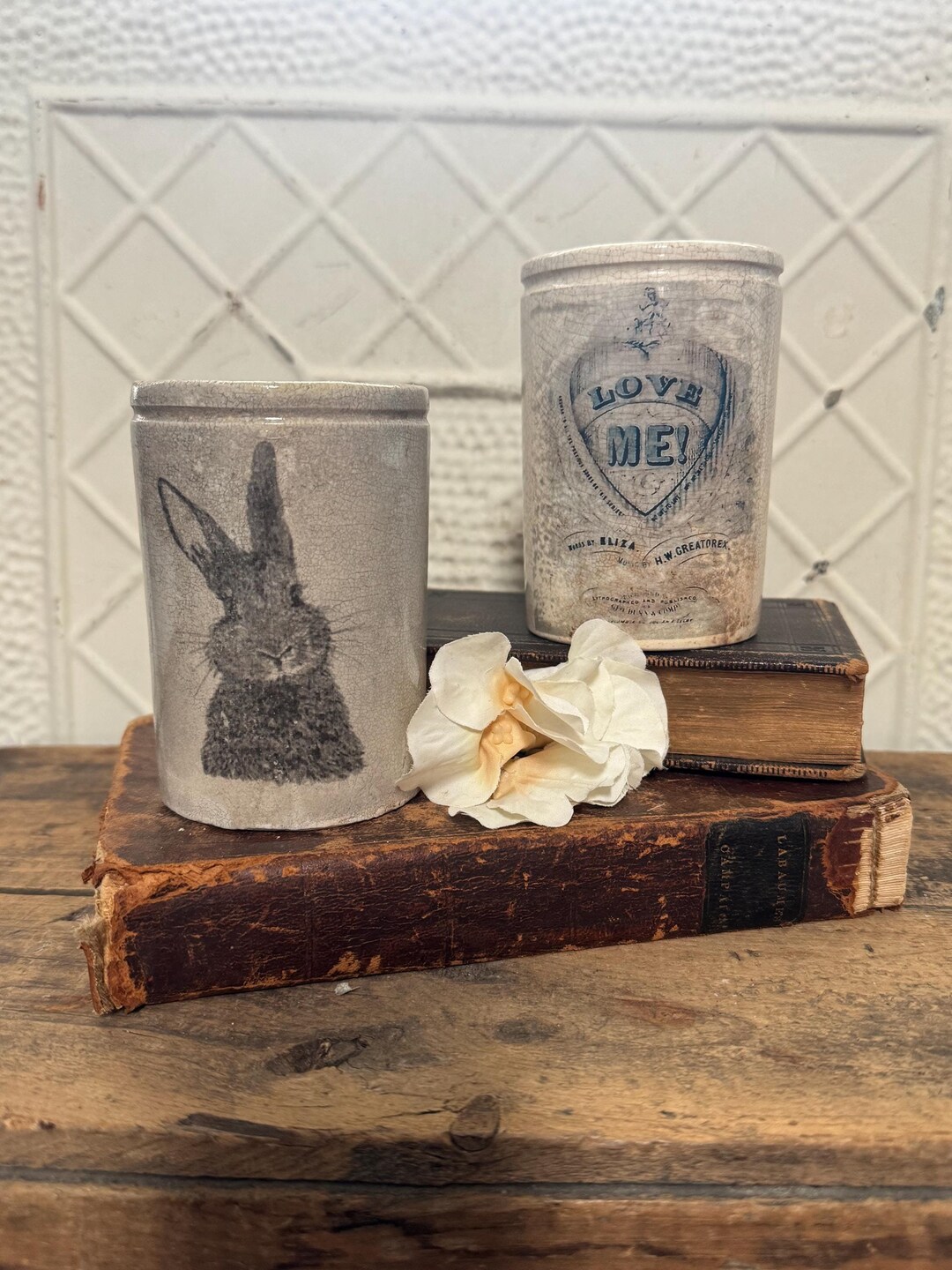 Antique Ironstone Maling Jam Crock Repurposed With New Transfer, Spring ...