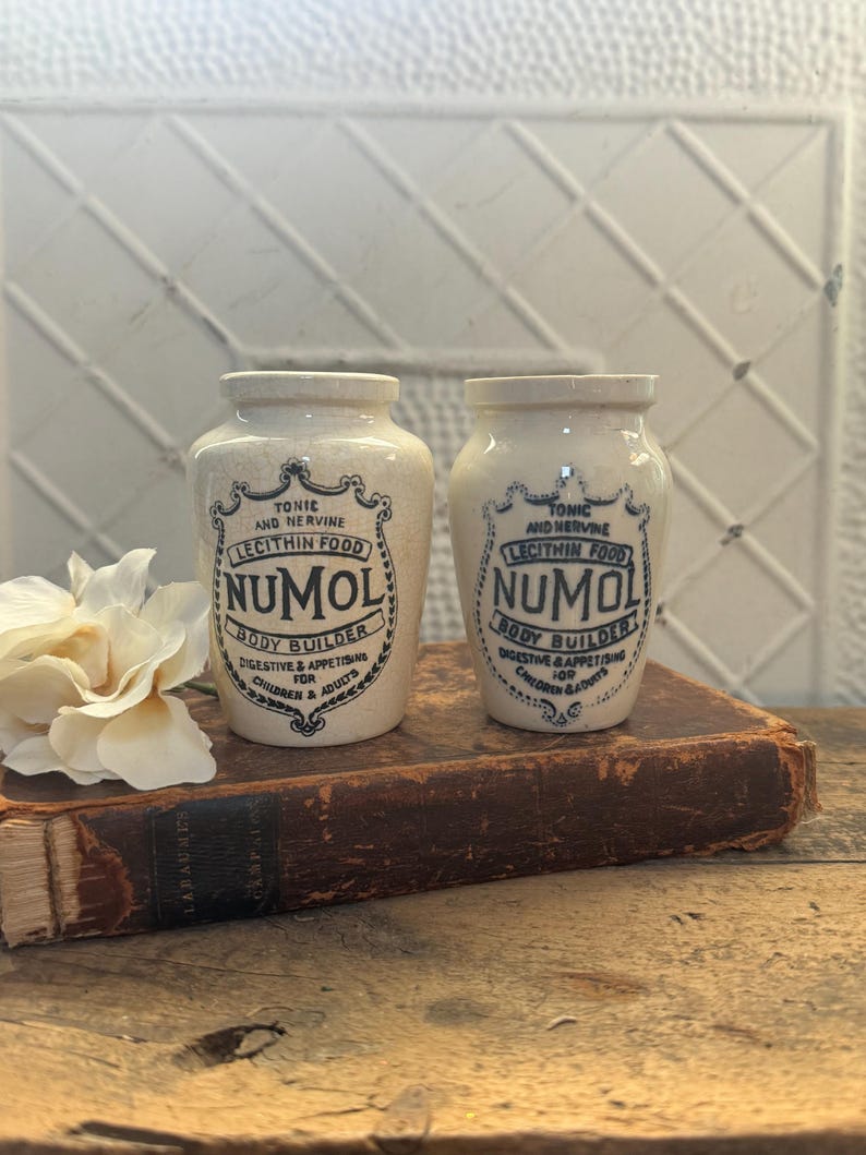 Antique Numol Body Builder Pot, English Advertising, Crazed Ironstone ...