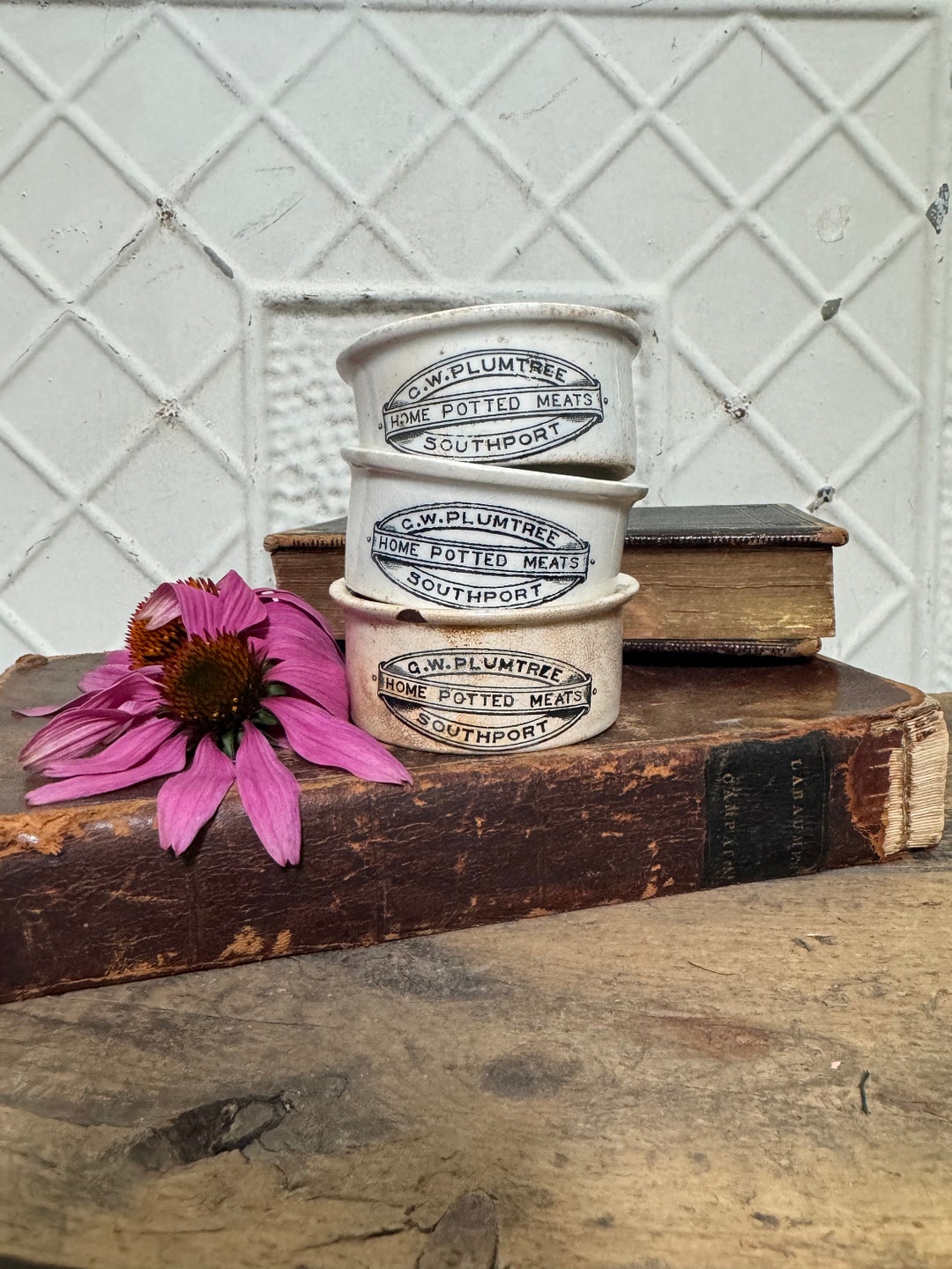 Rare Mini C.W. Plumtree Potted Meat Pot, Crazed Ironstone, Antique ...