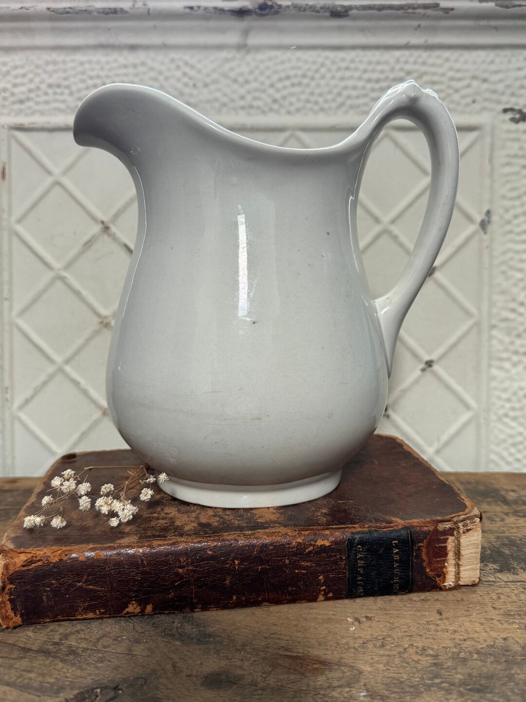 Large Antique Ironstone Pitcher, Stamped Ironstone, Water Pitcher ...