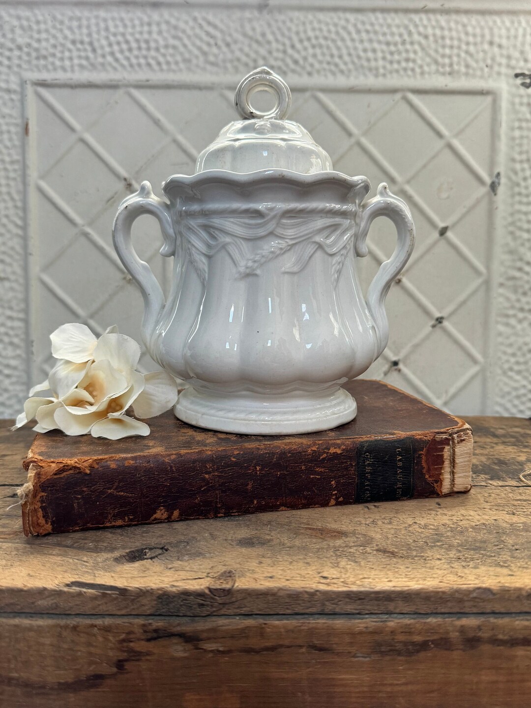 Antique Elsmore & Forster Sugar Bowl With Lid, Wheat Pattern, Cottage ...