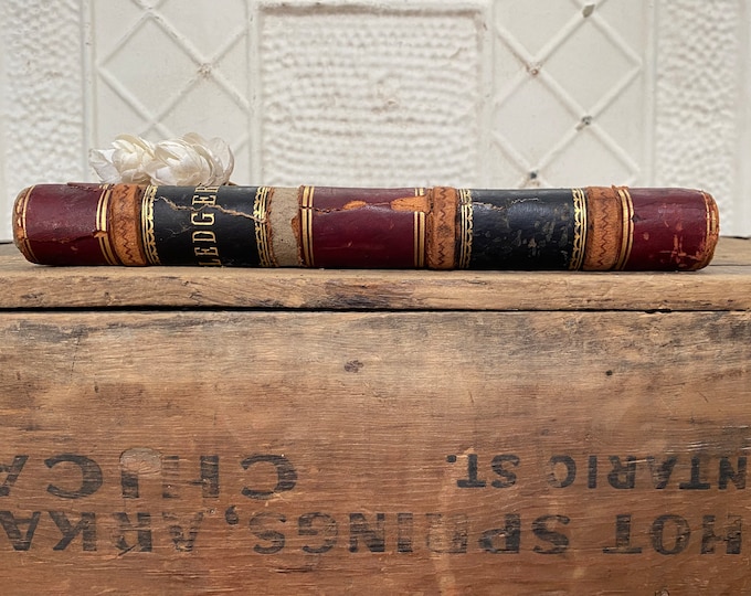 Antique Leather Ledger Book, Marbled Page Edges, Blank Pages, Library ...