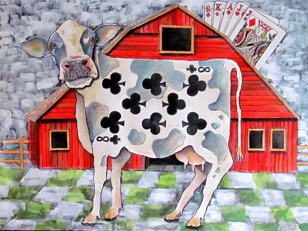 BARNYARD SHUFFLE Cow Playing Cards Watercolor Print by Alan Gordon - Etsy
