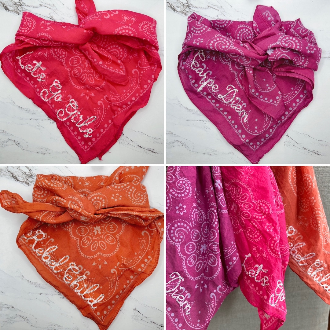 Embroidered Bandana With Chainstitch Text Lets Go Girls, Carpe Diem ...