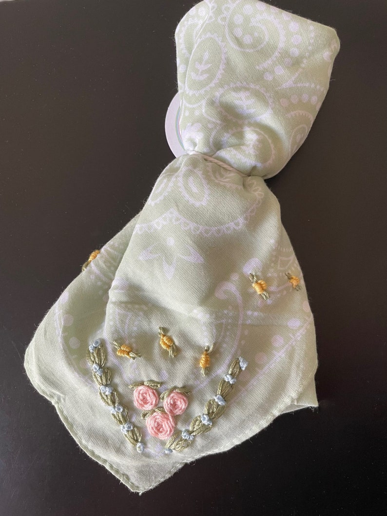 Tan/green/stone Blue/gray Bandana With Floral Embroidery - Etsy
