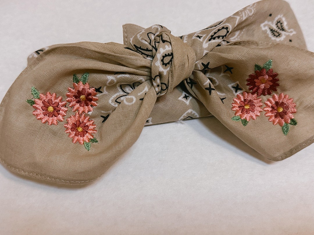 Tan Bandana With Embroidered Flower Cluster in Corners | Bandana ...