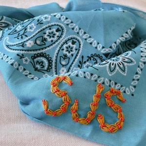 Monogrammed Bandana (hand Embroidered) | Group Gift | Multiple Colors ...