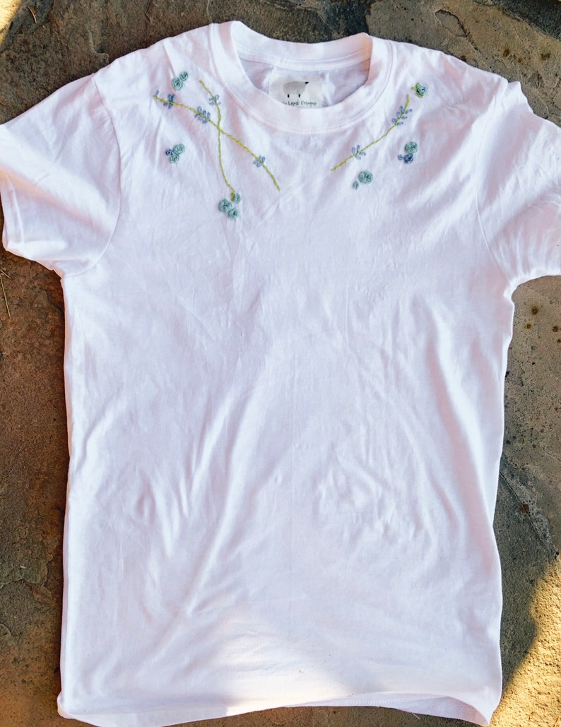 Hand Embroidered Blue Flower Tshirt - Etsy
