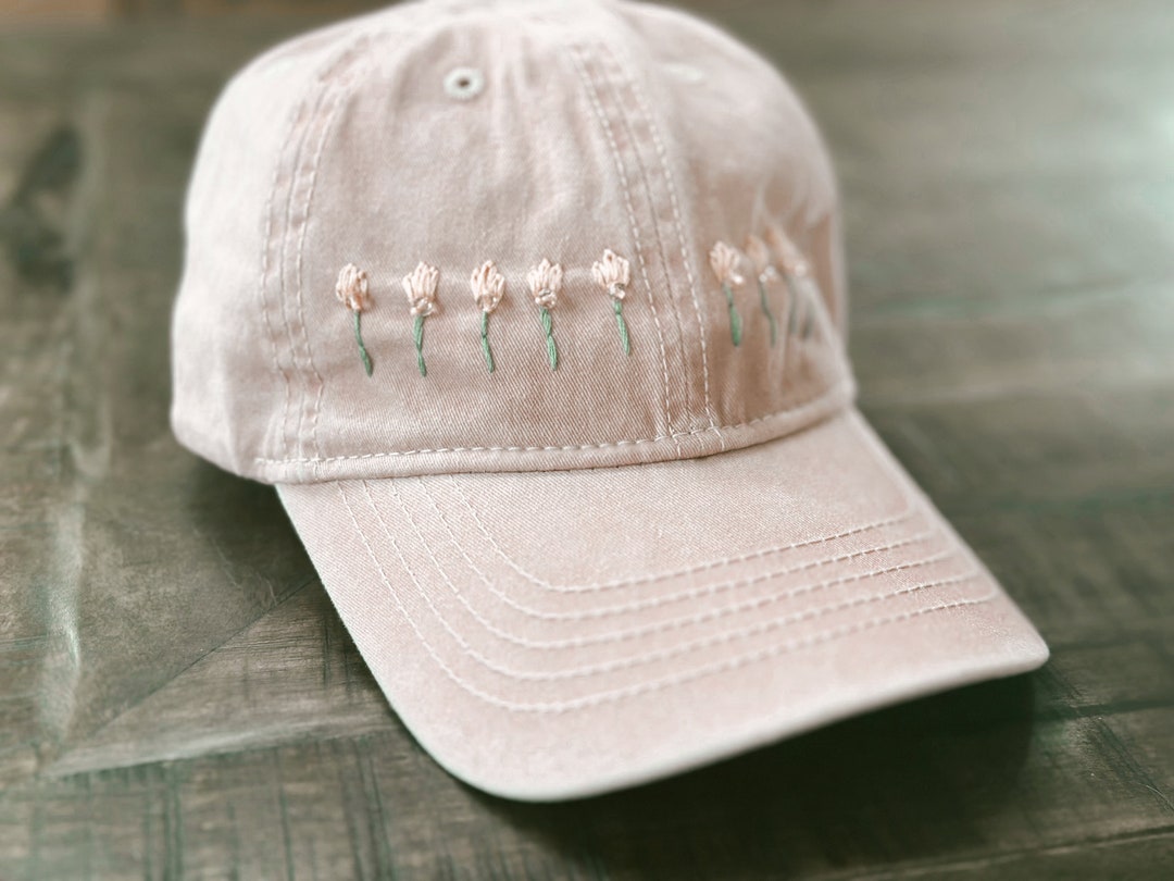Hand Embroidered Tulip Baseball Cap, Floral Baseball Cap, Feminine ...