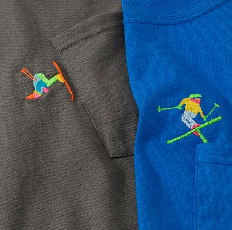 Grey [apres] Ski Shirt, Downhill Skier Embroidered Along Pocket, Cotton ...