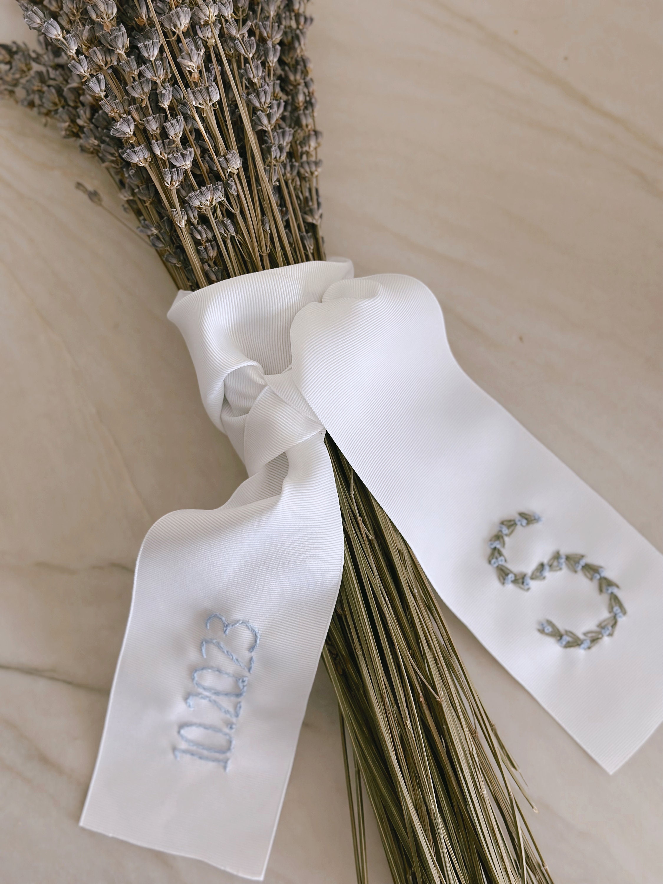 Custom Embroidered Floral Initial + Date Ribbon for Wedding Bouquet ...