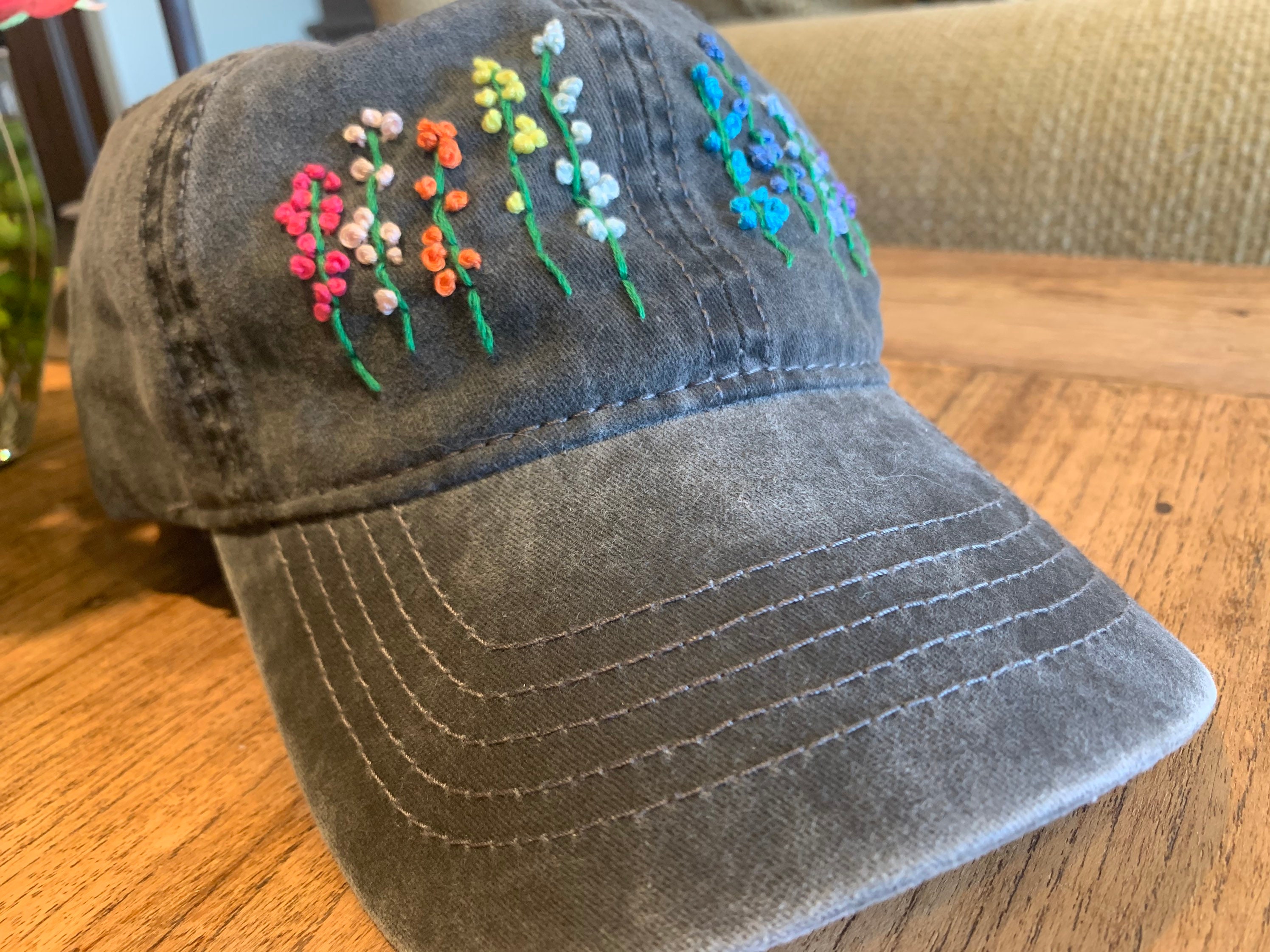 Hand Embroidered Custom Baseball Hat Wildflowers Hat Custom | Etsy