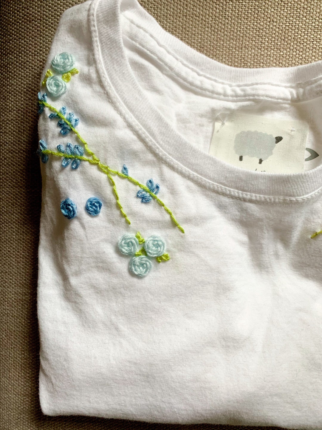 Hand Embroidered Blue Flower Tshirt - Etsy
