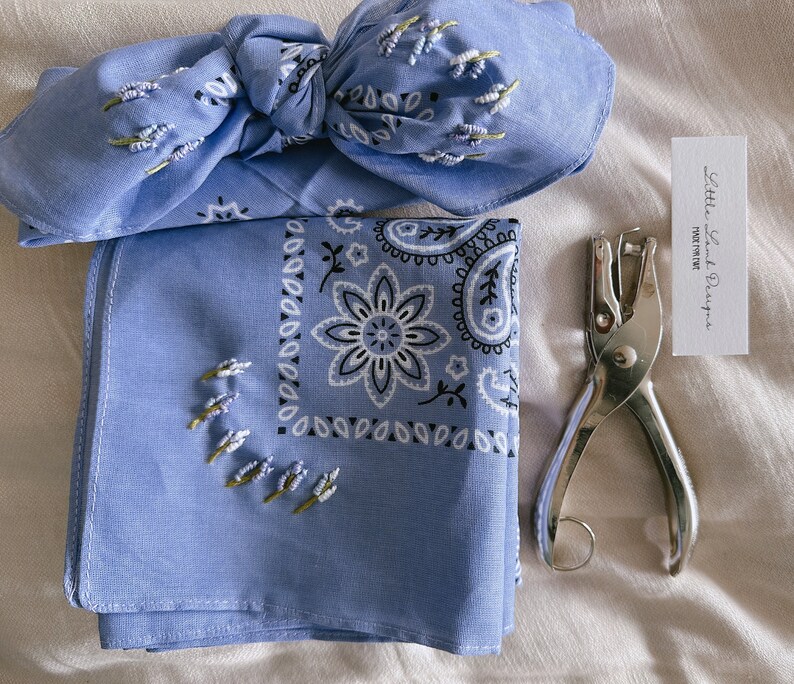 Purple Bandana With Embroidered Lavender Flowers | Bandana Headband ...