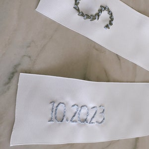 Custom Embroidered Floral Initial + Date Ribbon for Wedding Bouquet ...