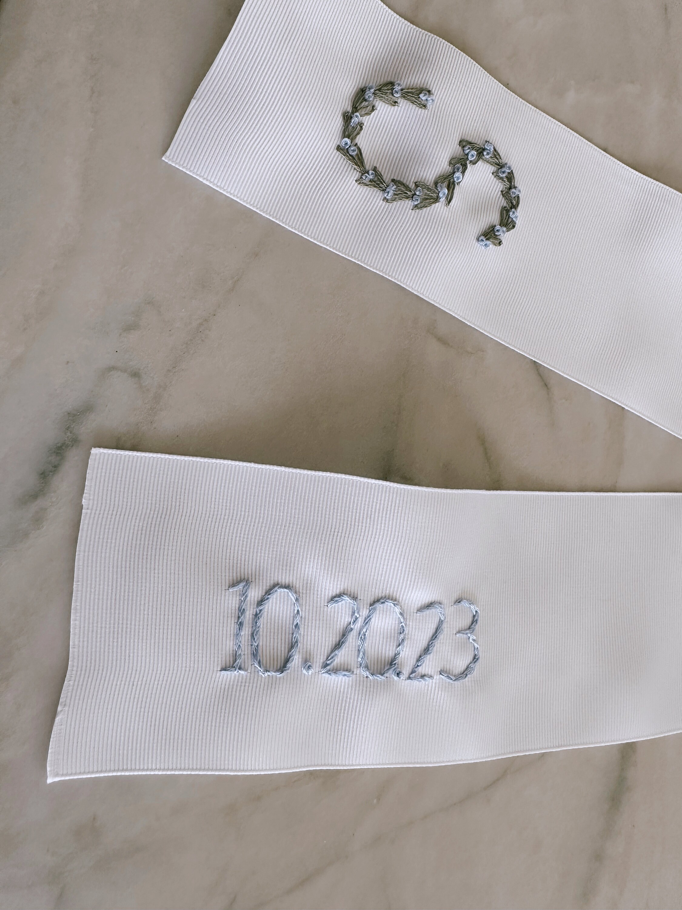 Custom Embroidered Floral Initial + Date Ribbon for Wedding Bouquet ...