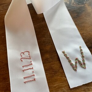 Custom Embroidered Floral Initial + Date Ribbon for Wedding Bouquet ...
