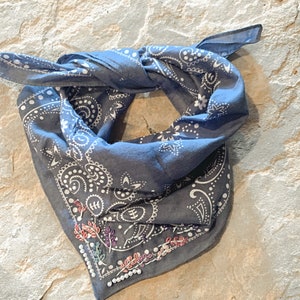 Embroidered Bandana With Flower Motifs and Pearls - Etsy