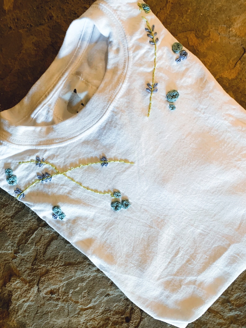 Hand Embroidered Blue Flower Tshirt - Etsy Canada
