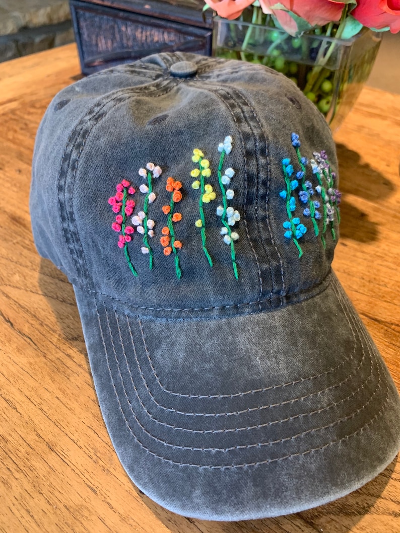 Hand Embroidered Custom Baseball Hat Wildflowers Hat Custom - Etsy