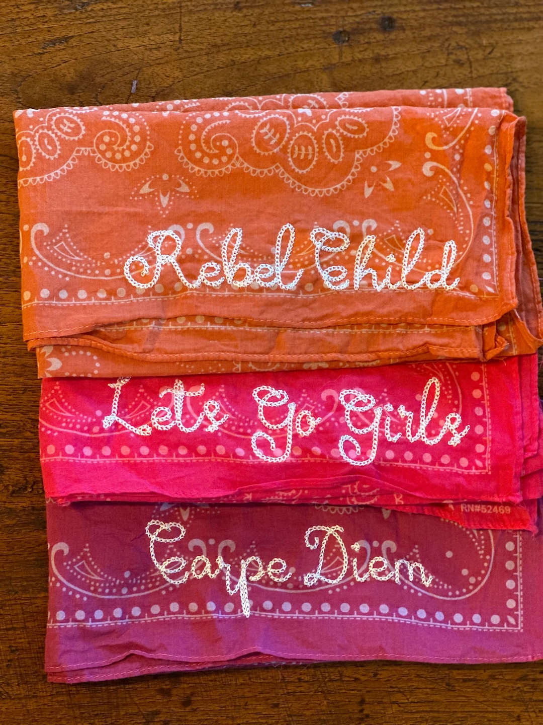Embroidered Bandana With Chainstitch Text | Let’s Go Girls, Carpe Diem ...