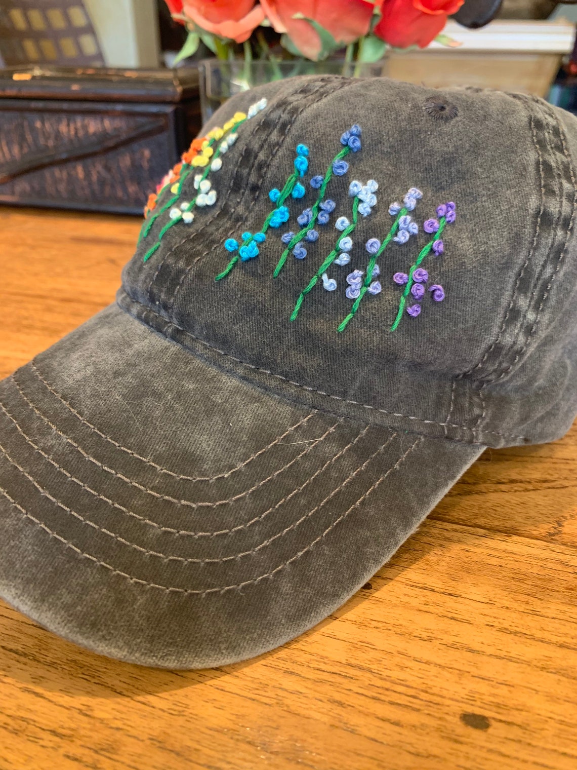 Hand Embroidered Custom Baseball Hat Wildflowers Hat Custom | Etsy