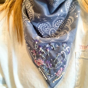 Embroidered Bandana With Flower Motifs and Pearls - Etsy