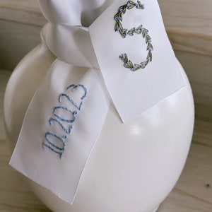 Custom Embroidered Floral Initial + Date Ribbon for Wedding Bouquet ...